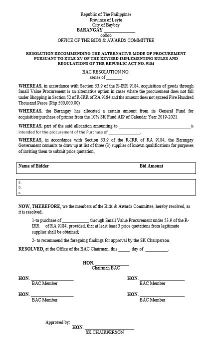 Resolution | SK Baybay City, Leyte – SK Baybay City, Leyte