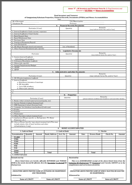 SK Properties and Financial Records Inventory Forms for Transition | SK ...